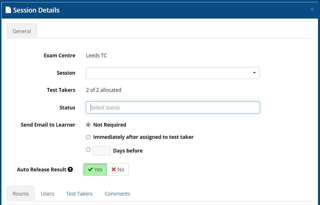 Update test sessions