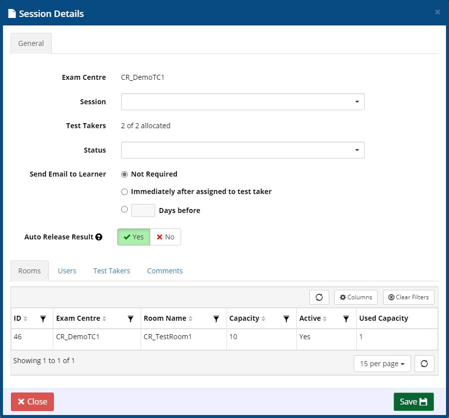 Create a test session