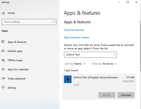 El Secure Exam Browser de Oxford Test of English