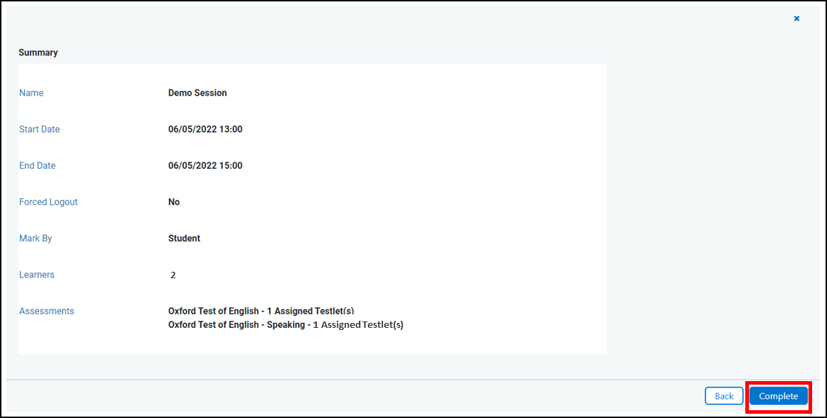 Create a test session