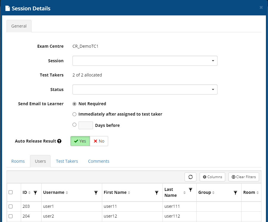 Manage a test session