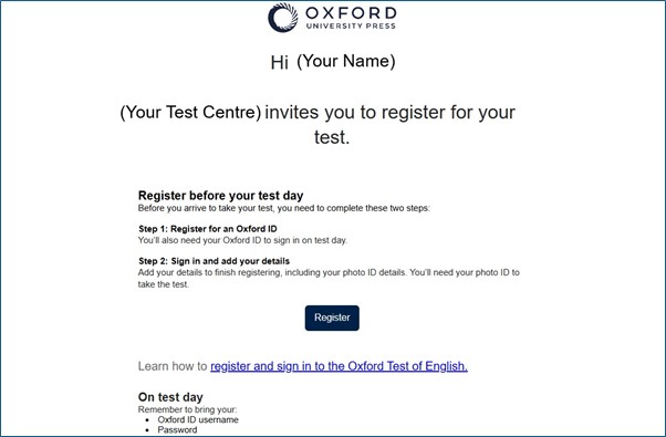 Register and sign in to the Oxford Test of English